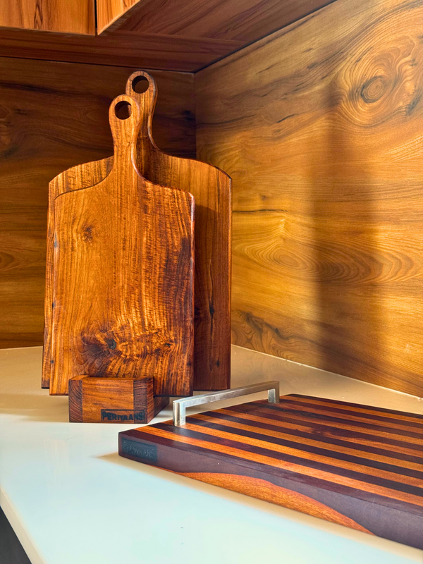 Teak Wood Chopping Board Set with Stand (Set of 2) – My Store
